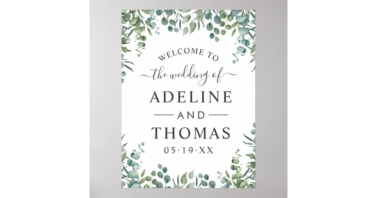 Elegant Eucalyptus Greenery Wedding Welcome Poster | Zazzle.com