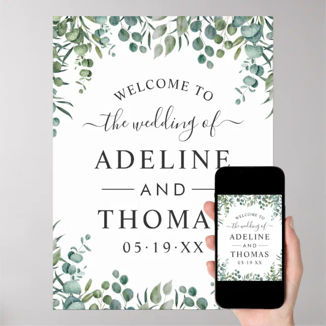 Elegant Eucalyptus Greenery Wedding Welcome Poster | Zazzle