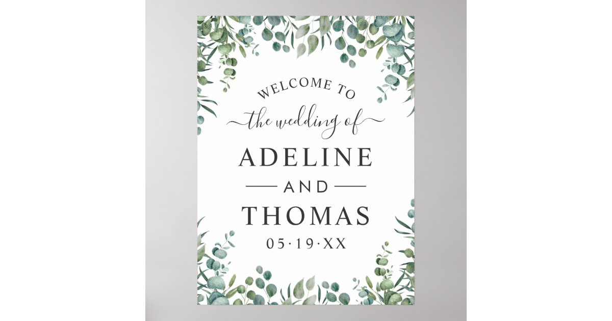 Elegant Eucalyptus Greenery Wedding Welcome Poster | Zazzle