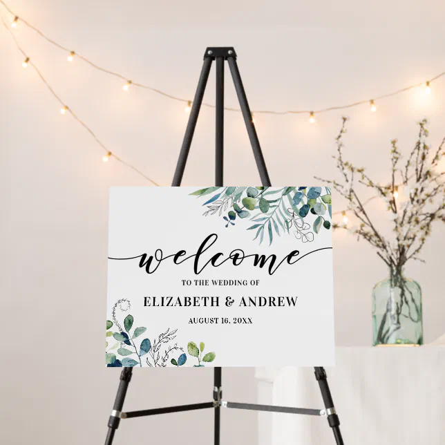Elegant Eucalyptus Greenery Wedding Welcome Sign | Zazzle