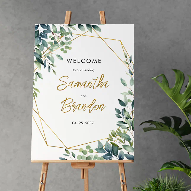 Elegant Eucalyptus Greenery Wedding Welcome Sign | Zazzle