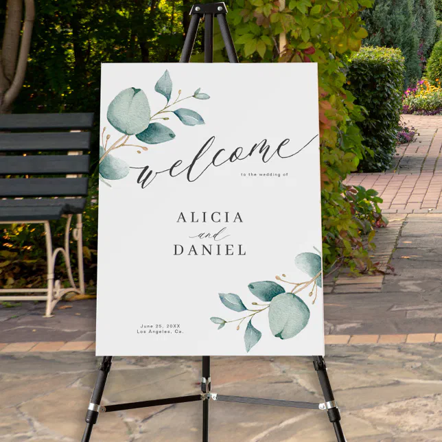 Elegant eucalyptus greenery wedding welcome sign | Zazzle