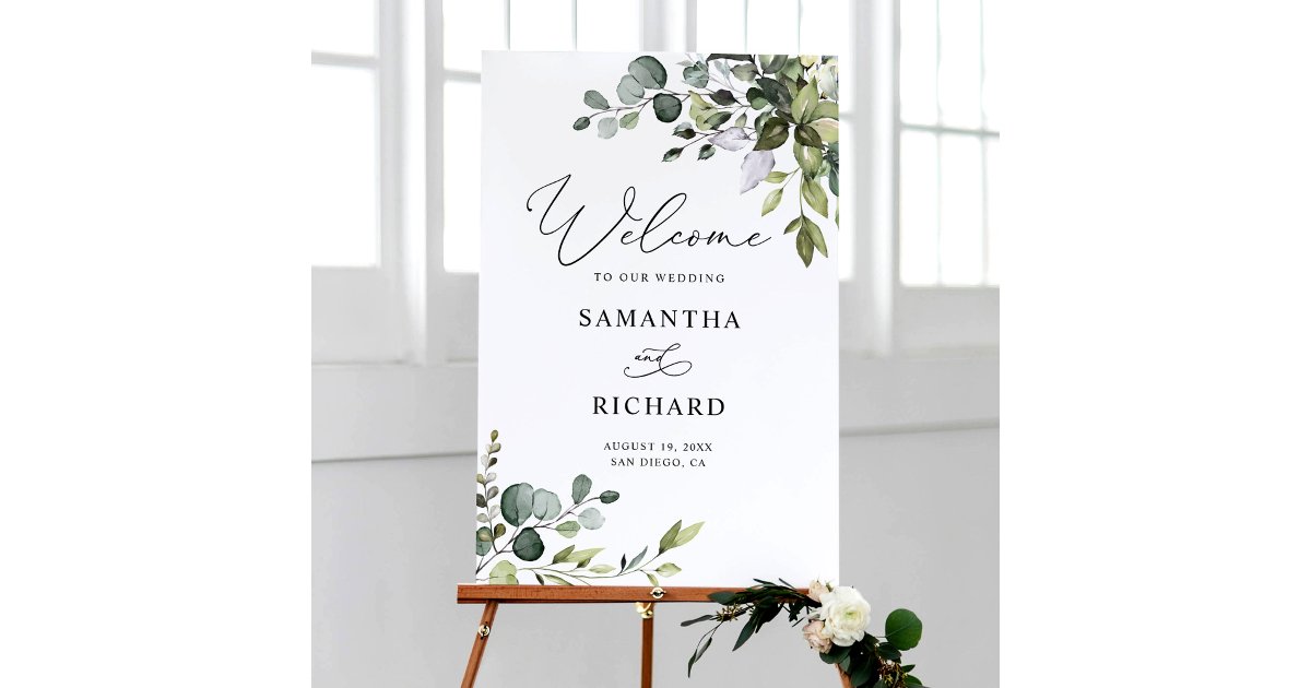 Elegant Eucalyptus Greenery Wedding Welcome Sign | Zazzle