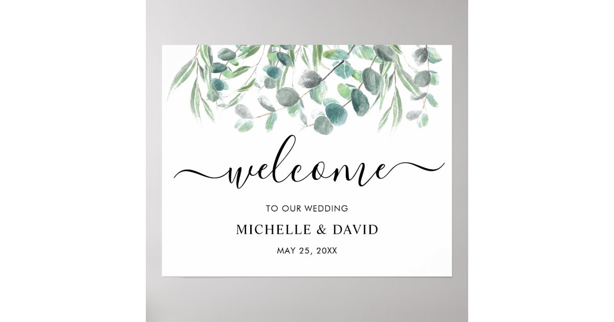 Elegant Eucalyptus Greenery Wedding Welcome Sign | Zazzle