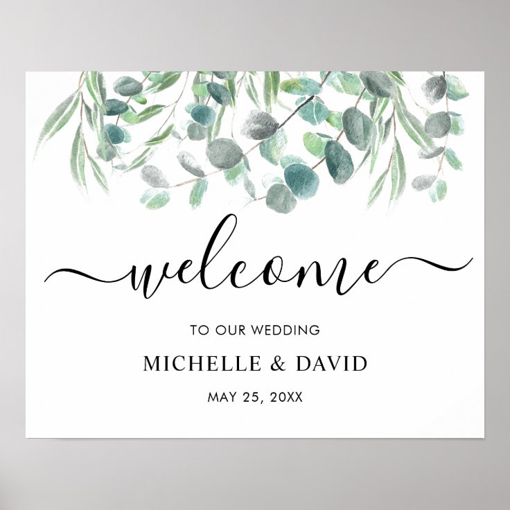 Elegant Eucalyptus Greenery Wedding Welcome Sign | Zazzle