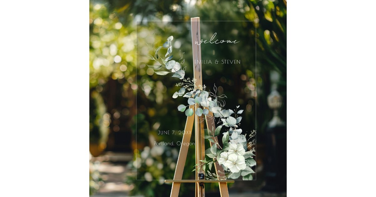 Elegant Eucalyptus Greenery Welcome Acrylic Sign | Zazzle