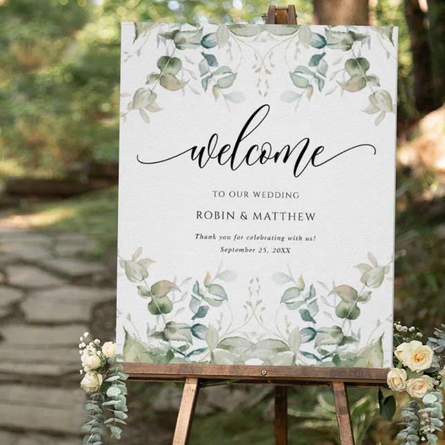 Elegant Eucalyptus Greenery Welcome Sign | Zazzle