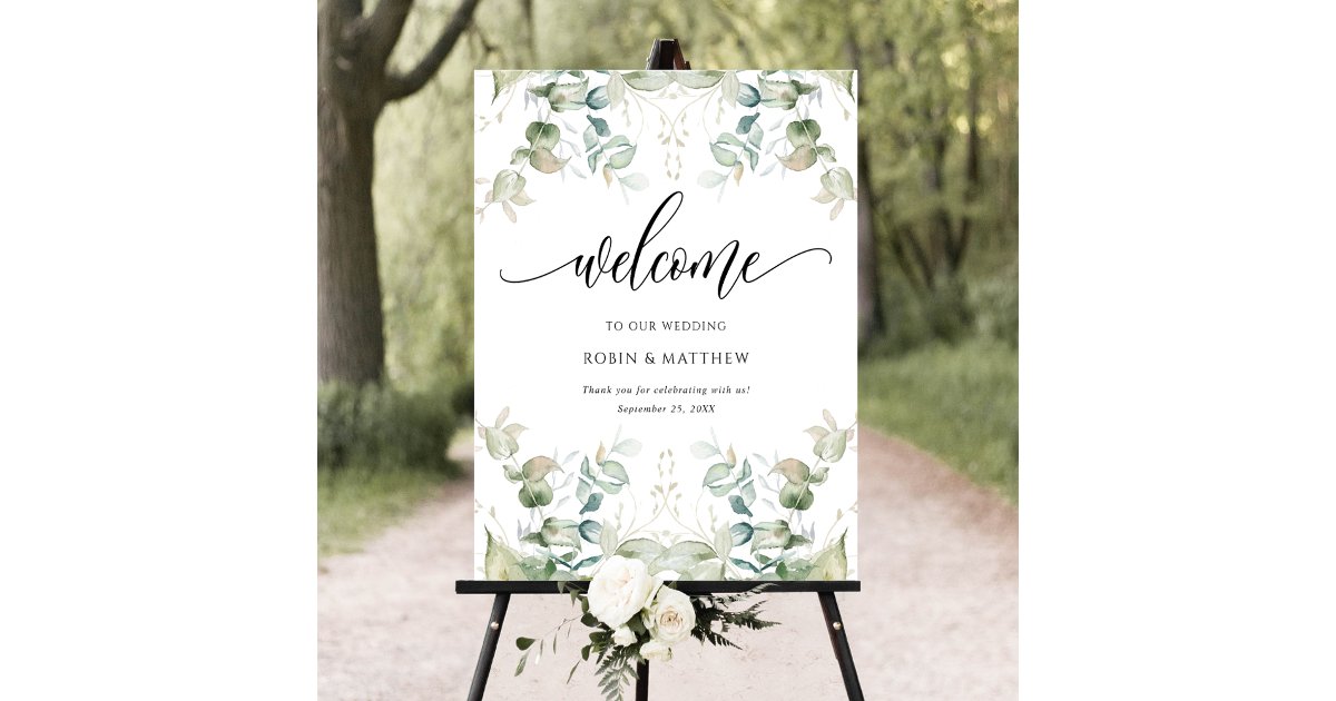 Elegant Eucalyptus Greenery Welcome Sign | Zazzle