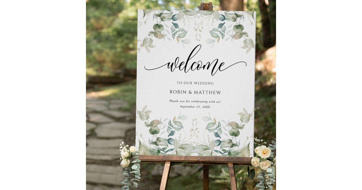 Elegant Eucalyptus Greenery Welcome Sign | Zazzle