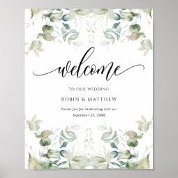 Elegant Eucalyptus Greenery Welcome Sign | Zazzle