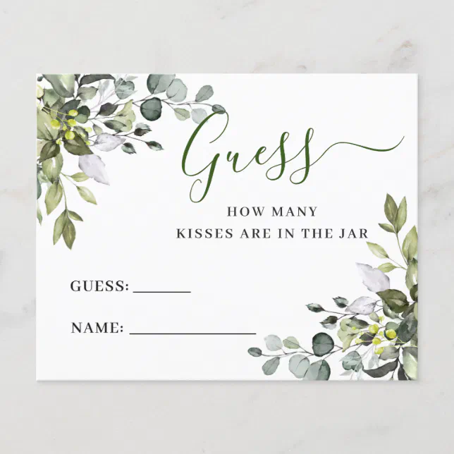 Elegant Eucalyptus Guess How Many Game Card Flyer | Zazzle