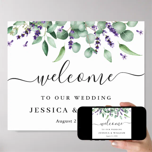 Elegant Eucalyptus Lavender Wedding Welcome Poster | Zazzle