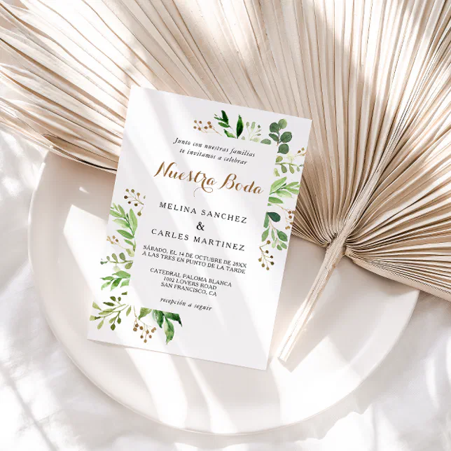 Elegant Eucalyptus Leaf Greenery Spanish Wedding Invitation | Zazzle