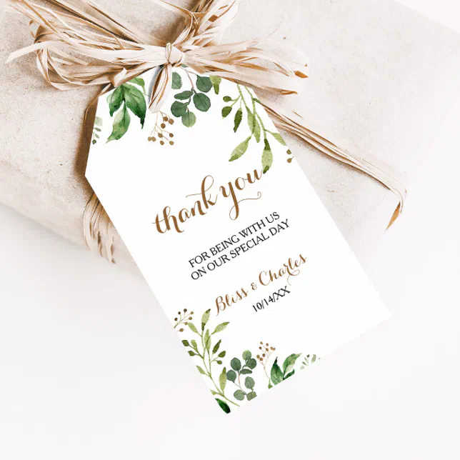 Elegant Eucalyptus Leaf Greenery Thank You Gift Tags | Zazzle