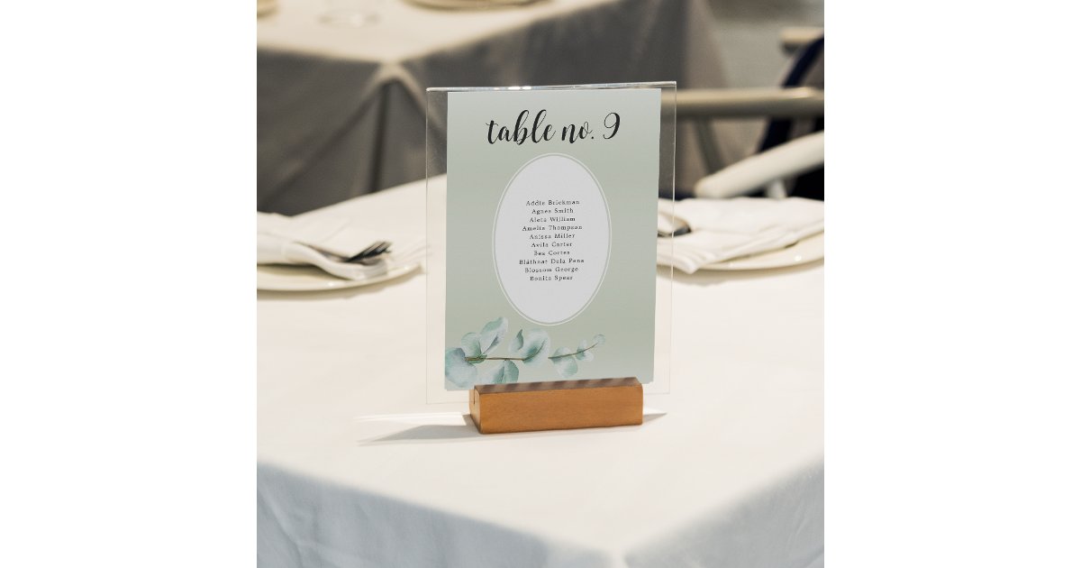 Elegant Eucalyptus leaf Greenery Wedding Table Number | Zazzle