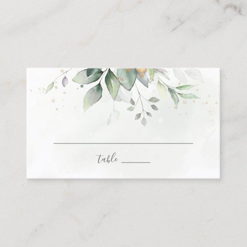 Elegant Eucalyptus Leaves Greenery Gold Wedding Place Card | Zazzle