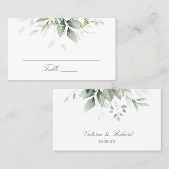 Elegant Eucalyptus Leaves Greenery Gold Wedding Place Card | Zazzle