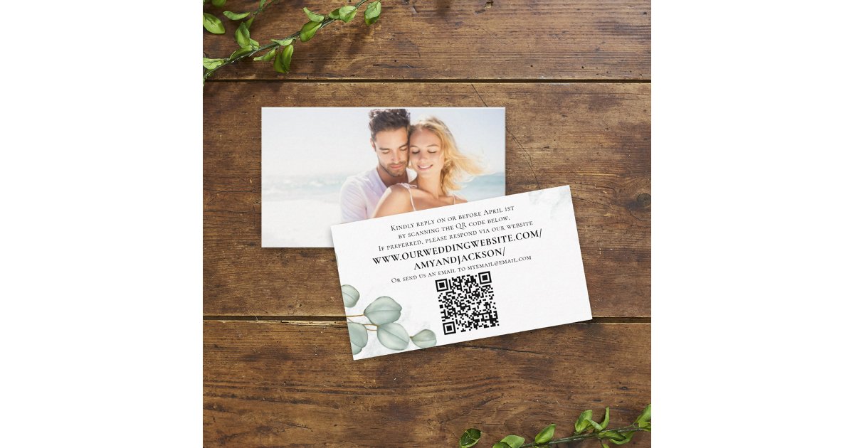 Elegant Eucalyptus Leaves Simple Photo QR Code Enclosure Card | Zazzle
