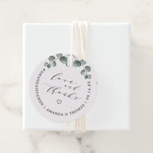 Elegant Eucalyptus Love & Thanks Monogram Favor Tags | Zazzle