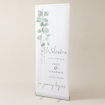 Elegant Eucalyptus Names Date Welcome To Wedding Retractable Banner ...