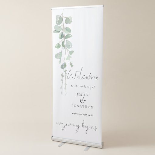 Elegant Eucalyptus Names Date Welcome To Wedding Retractable Banner ...