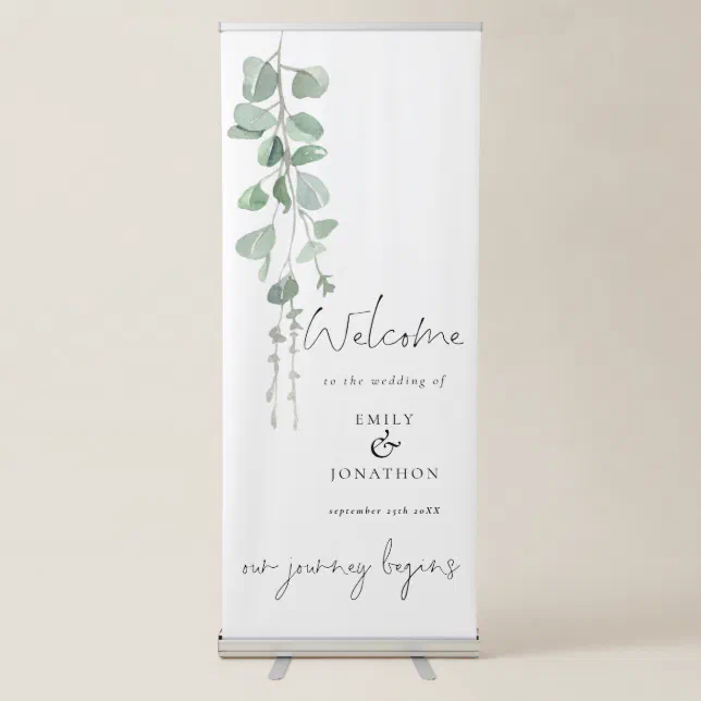 Elegant Eucalyptus Names Date Welcome To Wedding Retractable Banner ...