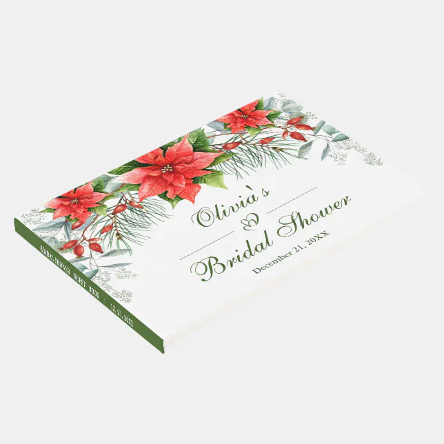 Elegant Eucalyptus Red Poinsettia Bridal Shower Guest Book Zazzle