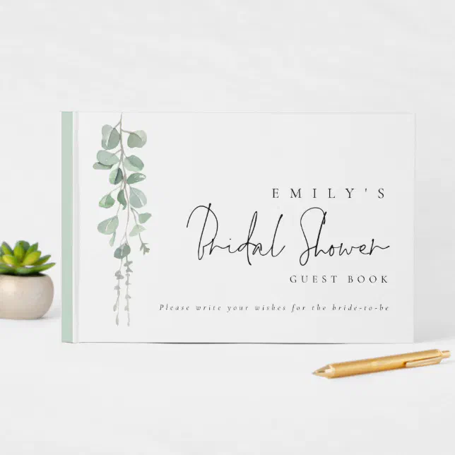 Elegant Eucalyptus Script Bridal Shower Guest Book Zazzle