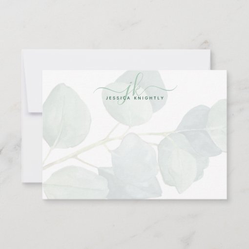 Elegant Eucalyptus Script Monogram Note Card | Zazzle