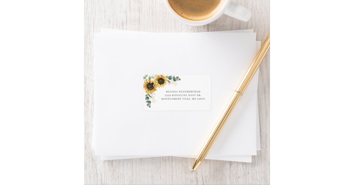 Elegant Eucalyptus Sunflower Floral Modern Address Label | Zazzle