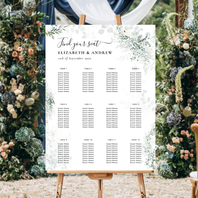 Elegant Eucalyptus Wedding Seating Chart Foam Board | Zazzle