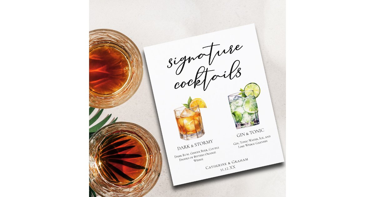 Elegant Evening Signature Cocktails Wedding Menu | Zazzle