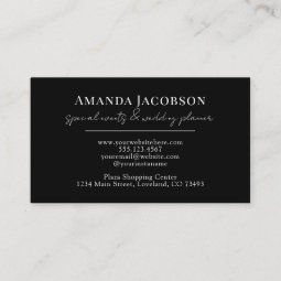 Elegant Event Wedding Planner Black Floral Business Card | Zazzle