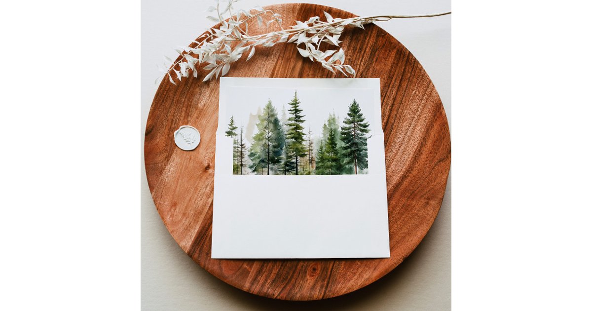 Elegant evergreen pin trees wedding envelope liner | Zazzle