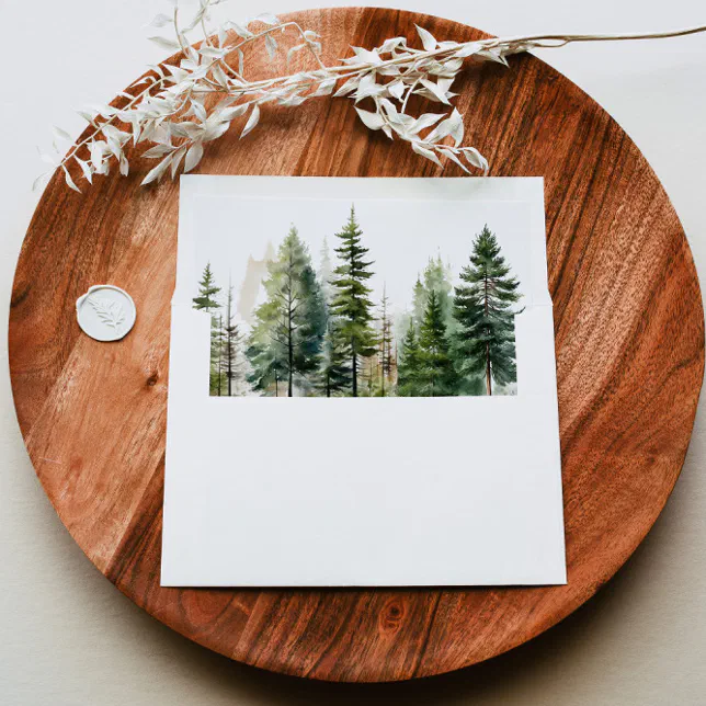 Elegant evergreen pin trees wedding envelope liner | Zazzle