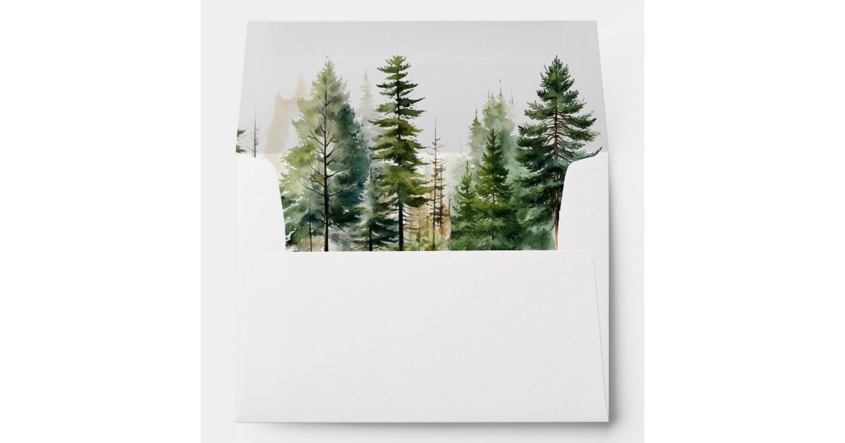 Elegant evergreen pine trees wedding envelope | Zazzle