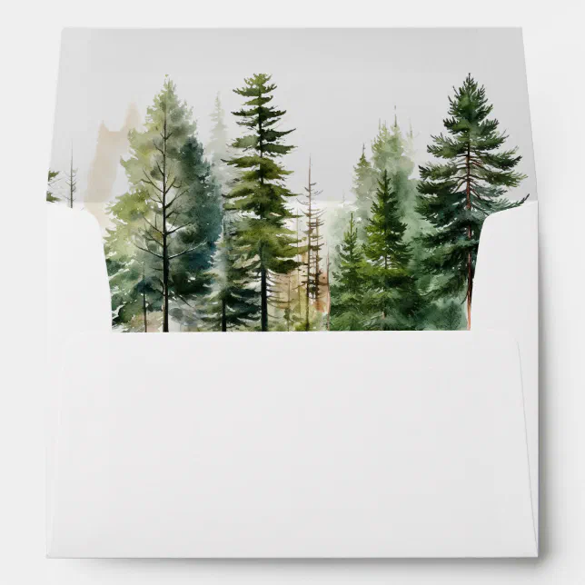 Elegant evergreen pine trees wedding envelope | Zazzle