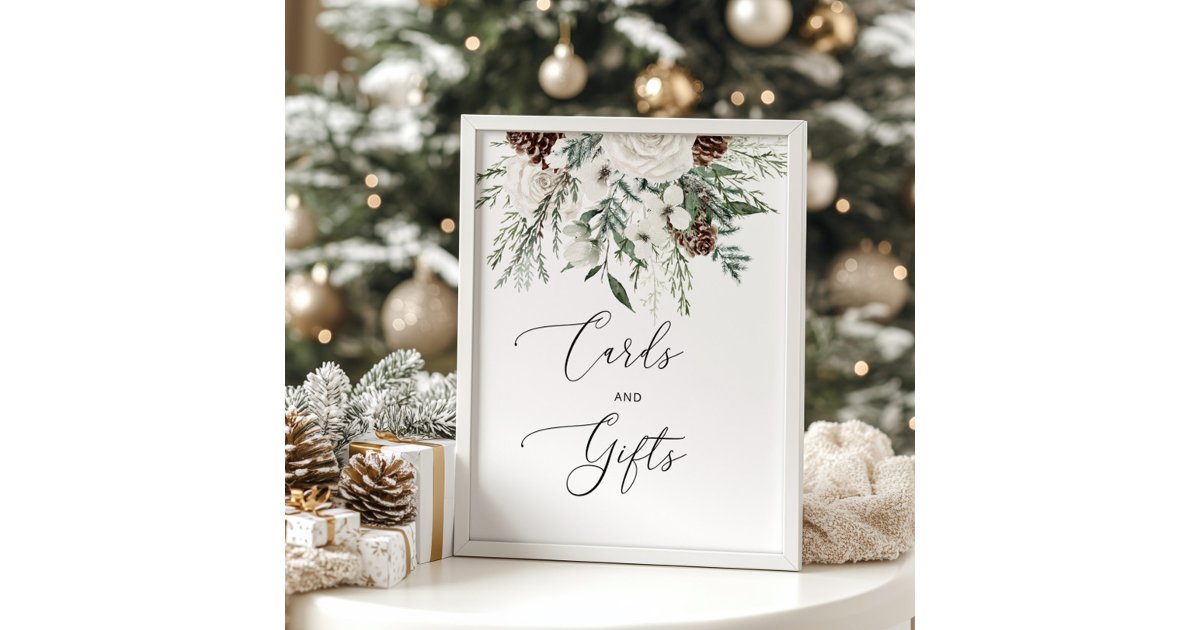 Elegant evergreen winter cards and gifts poster | Zazzle
