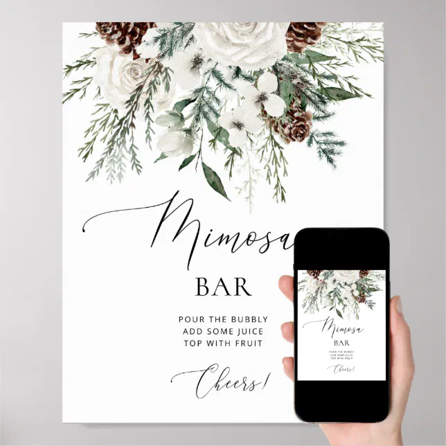 Elegant evergreen winter Mimosa bar Poster | Zazzle