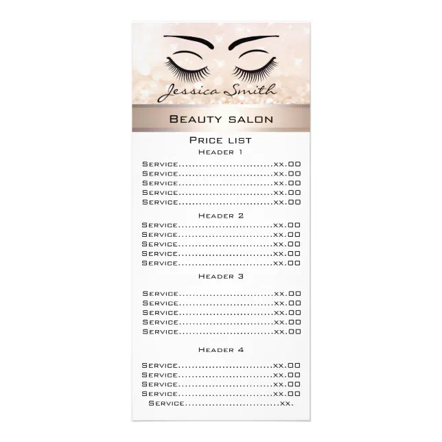 Elegant eyelashes & eyebrow glittery menu card | Zazzle