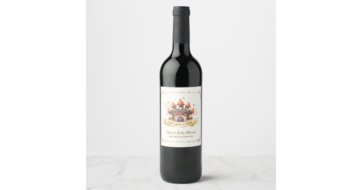 Elegant Fairytale Prince Castle Baby Shower Wine Label | Zazzle