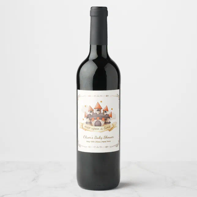 Elegant Fairytale Prince Castle Baby Shower Wine Label | Zazzle