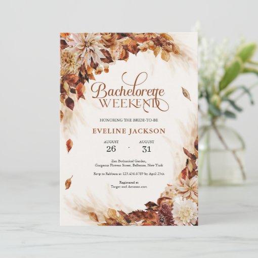 Elegant fall and autumn copper floral Bachelorette Invitation | Zazzle