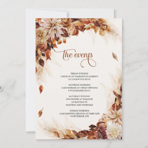 Elegant fall and autumn copper floral Bachelorette Invitation | Zazzle