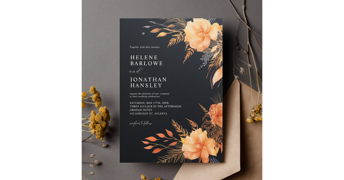 Elegant Fall Black Wedding Invitation | Zazzle