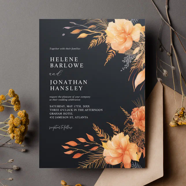Elegant Fall Black Wedding Invitation | Zazzle