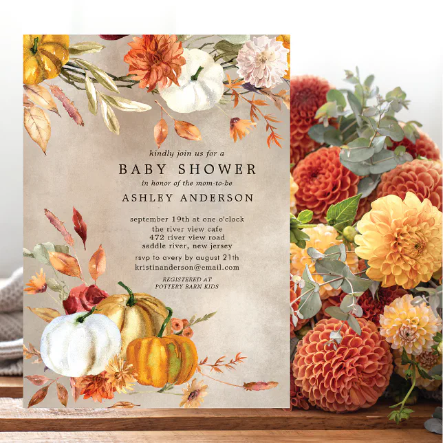 Elegant Fall Floral Autumn Baby Shower Invitation | Zazzle