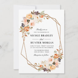 elegant fall floral geometric wedding invitation | Zazzle