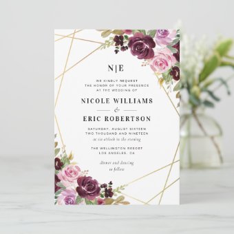 elegant fall floral geometric wedding invitation | Zazzle