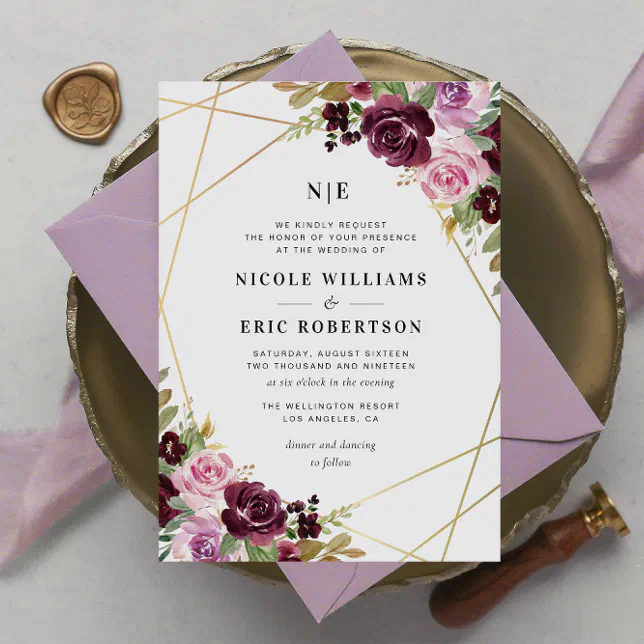 elegant fall floral geometric wedding invitation | Zazzle